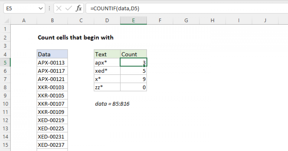 Count Cells That Begin With Excel Formula Exceljet